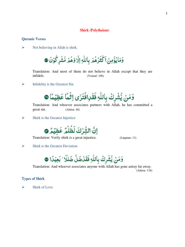 Quranic Verses: Not Believing in Allah Is Shirk | PDF | Religious ...
