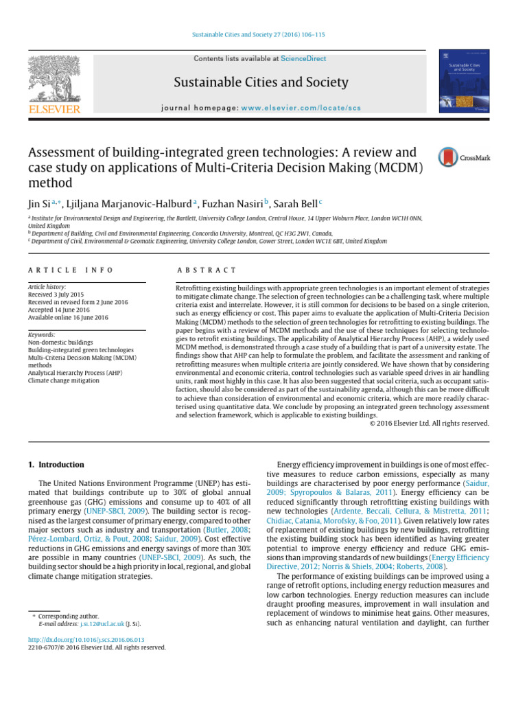2016 Jin Si Assessment of Building Integrated Green Technologies A ...