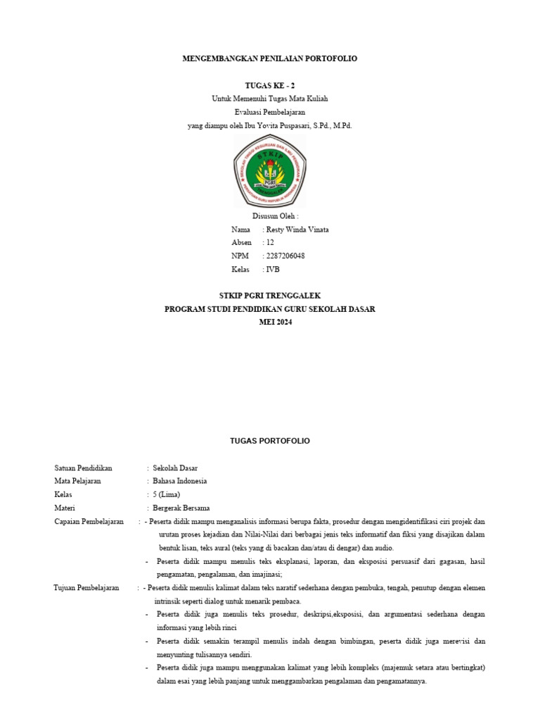 TUGAS 2. Penilaian Portofolio | PDF | Karier & Perkembangan