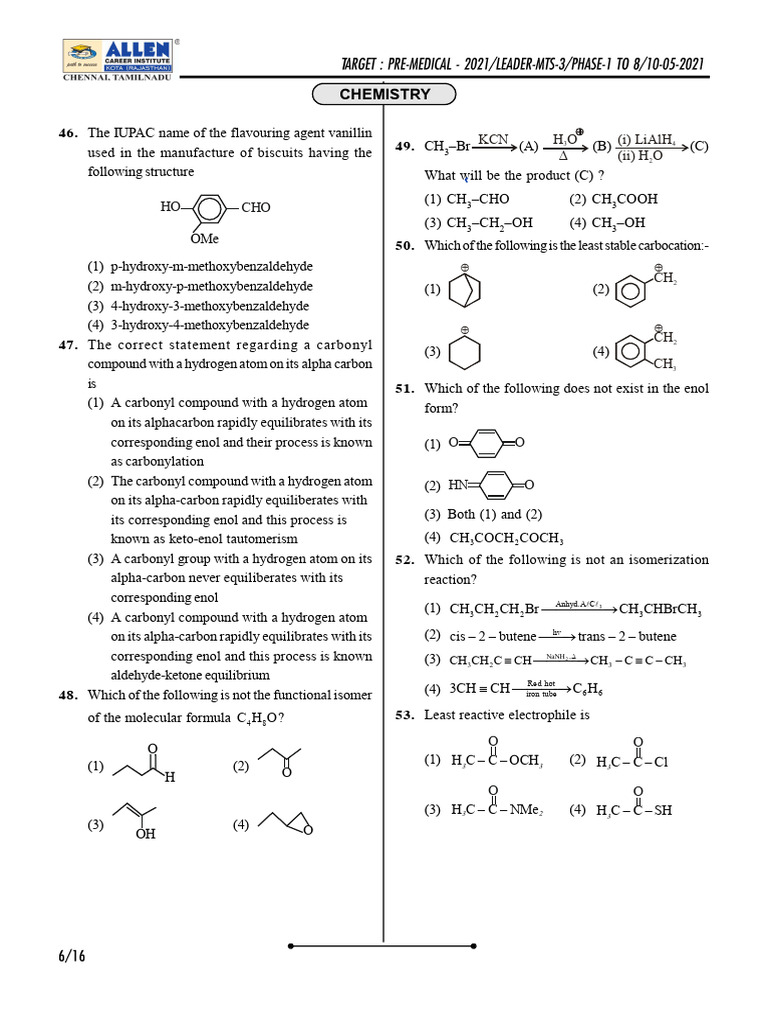 Syll-3 11th Org Chem MTS.. | PDF | Organic Chemistry | Chemistry