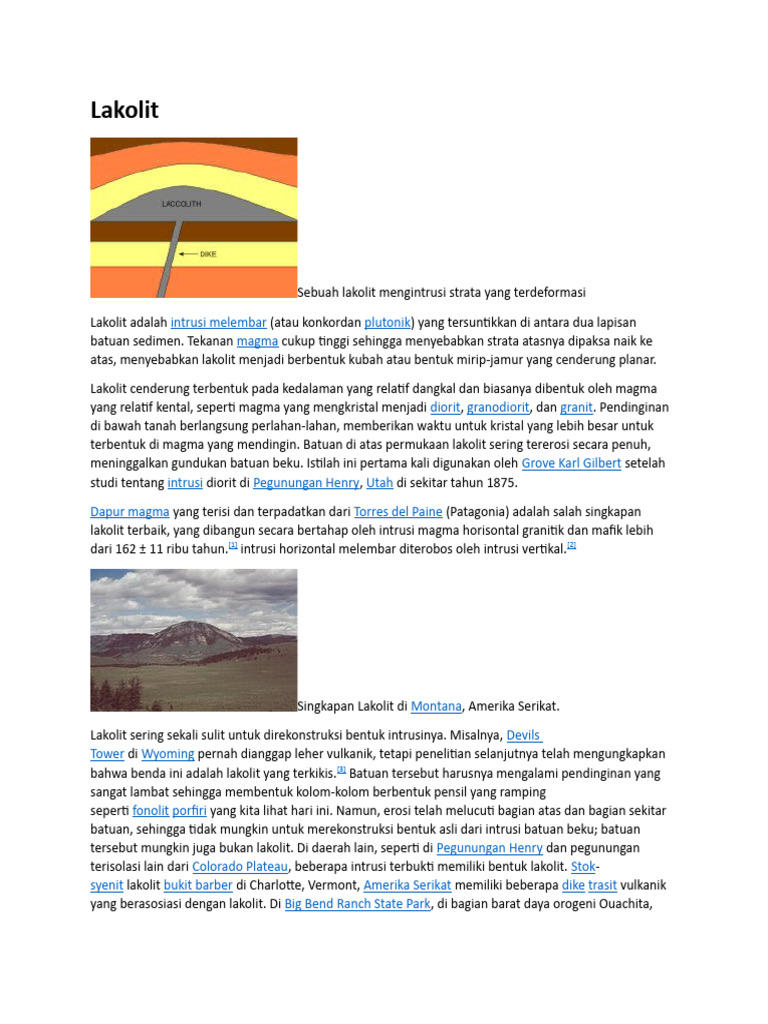 Lakolit: Intrusi Magma Berbentuk Kubah | PDF