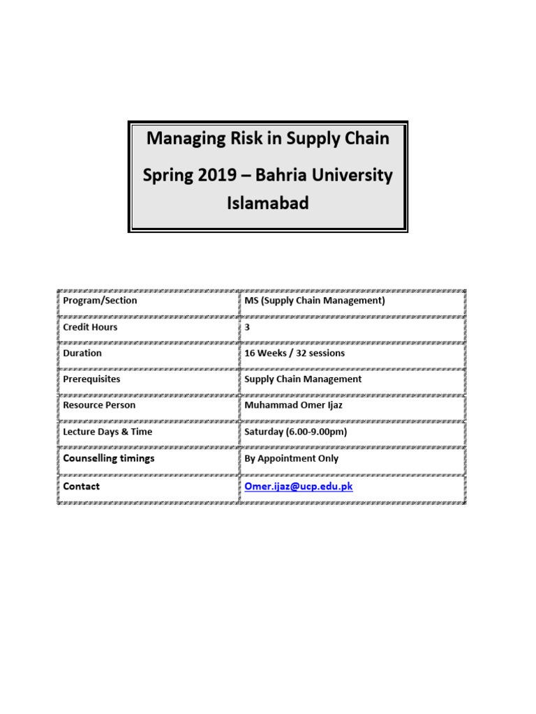 Managing Risk in Supply Chain | PDF | Risk Management | Risk