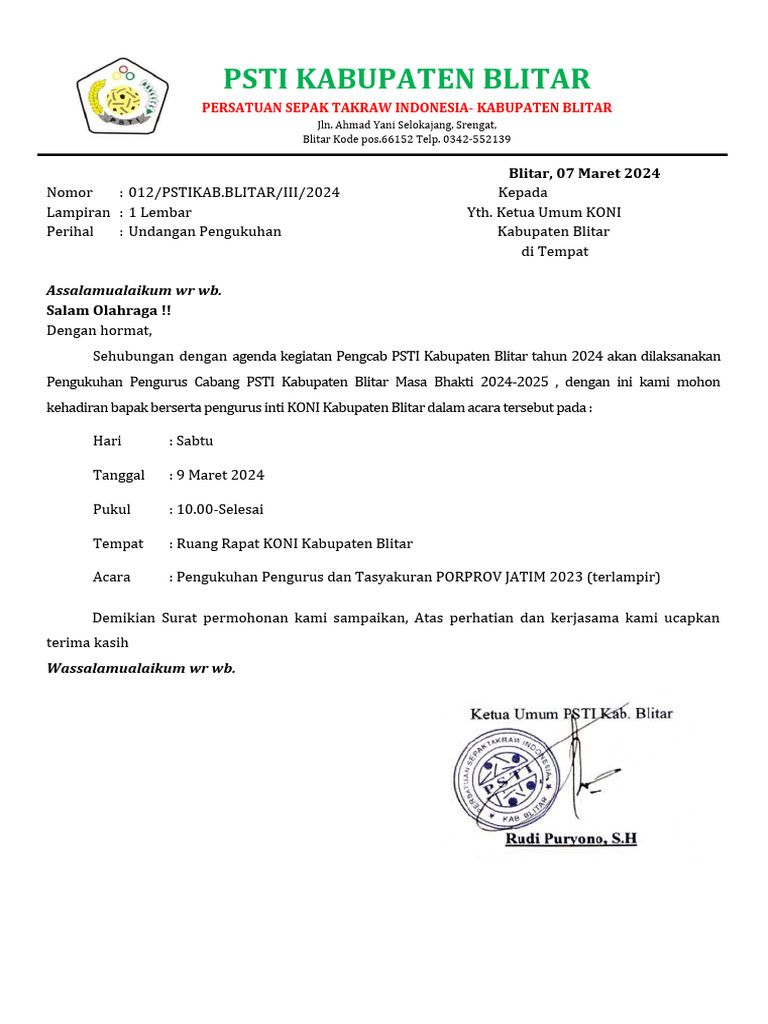 12. Surat undangan Pengukuhan KONI | PDF 12. Surat undangan Pengukuhan KONI | PDF