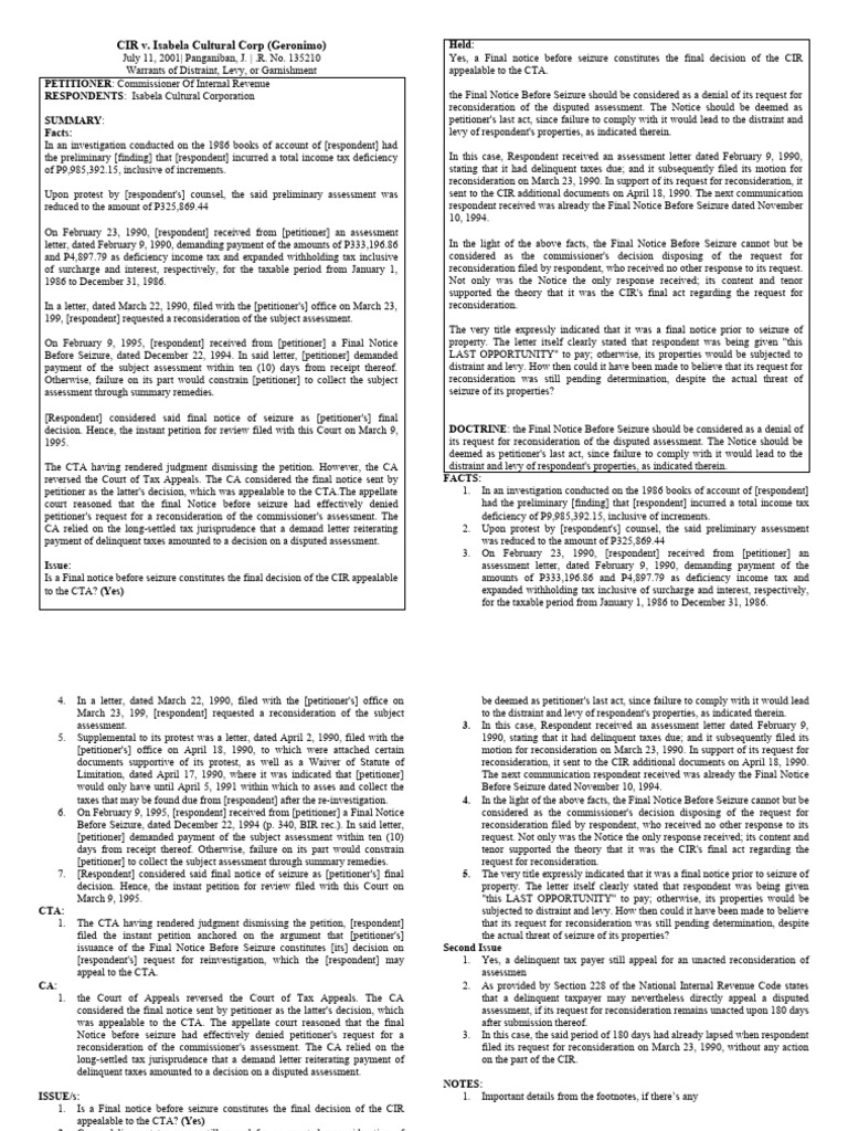 CIR v. Isabela Cultural Corp. | PDF | Appeal | Taxes