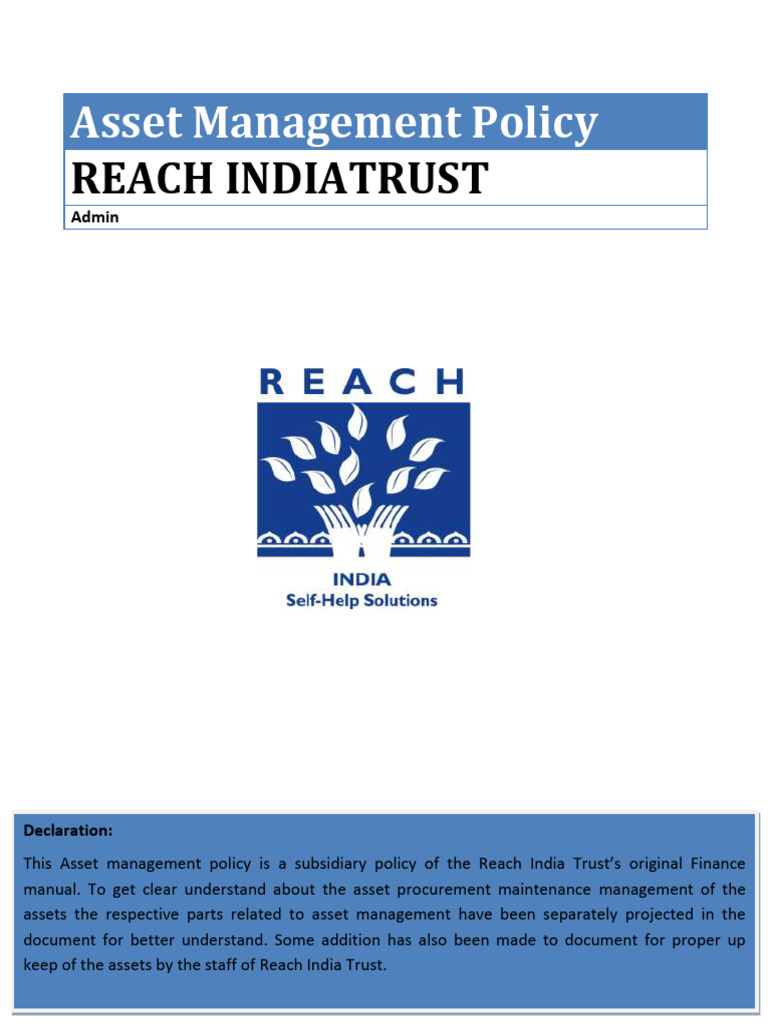 Reach India Trust Asset Management Policy | PDF | Depreciation | Fair Value