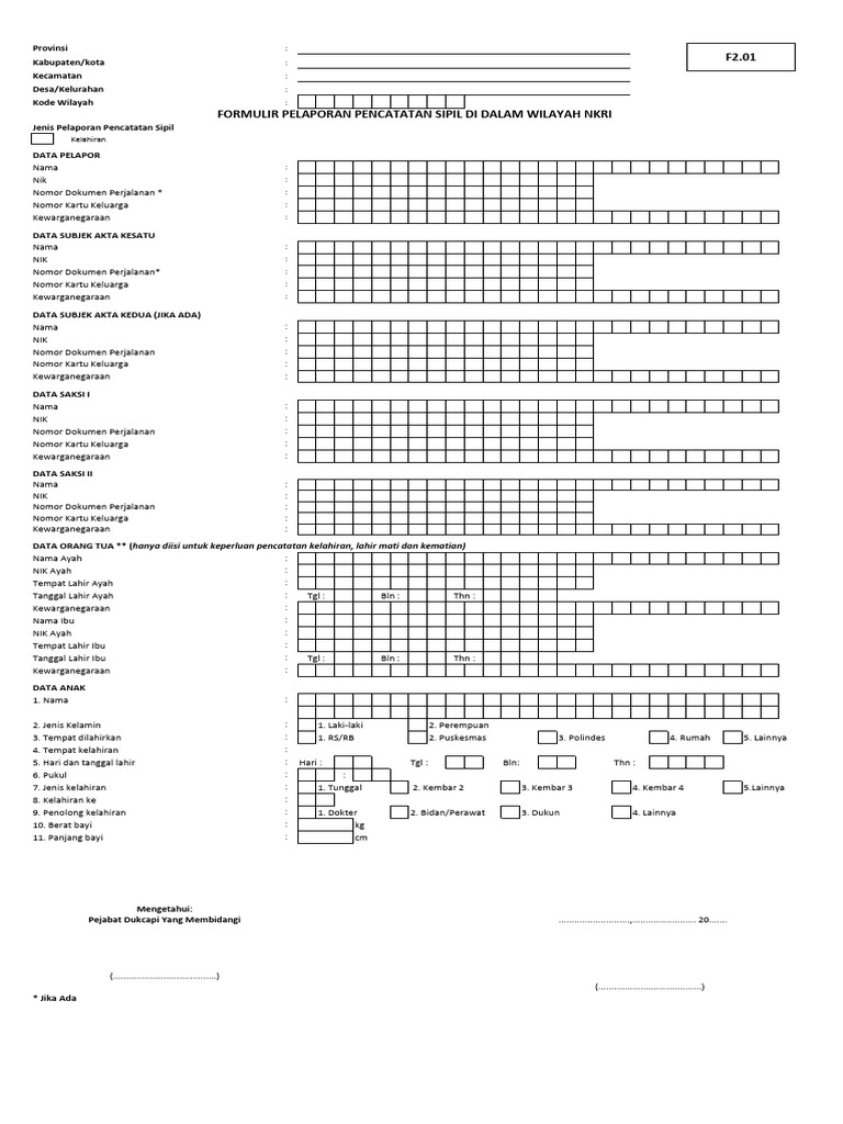 Formulir-F201 KELAHIRAN | PDF | Hukum