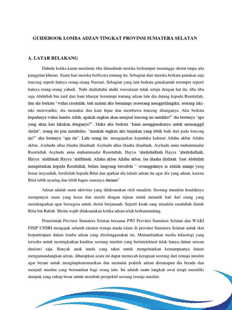 Guidebook Lomba Adzan Tingkat Sumsel | PDF