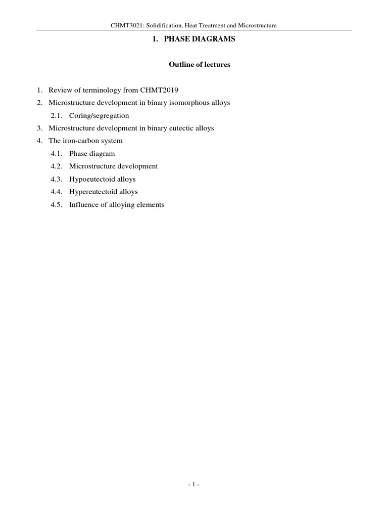 Chmt3021 Lecture+Notes 1+Phase+Diagrams | PDF | Heat Treating | Phase ...