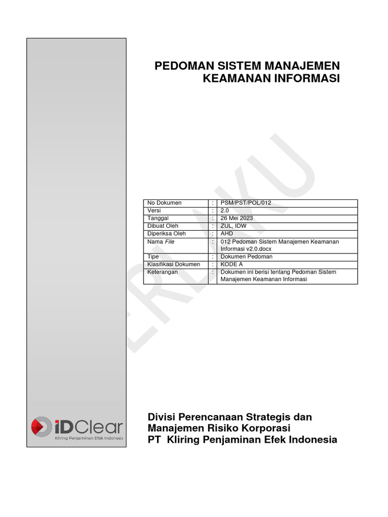 012 Pedoman Sistem Manajemen Keamanan Informasi v2.0 | PDF | Komputer