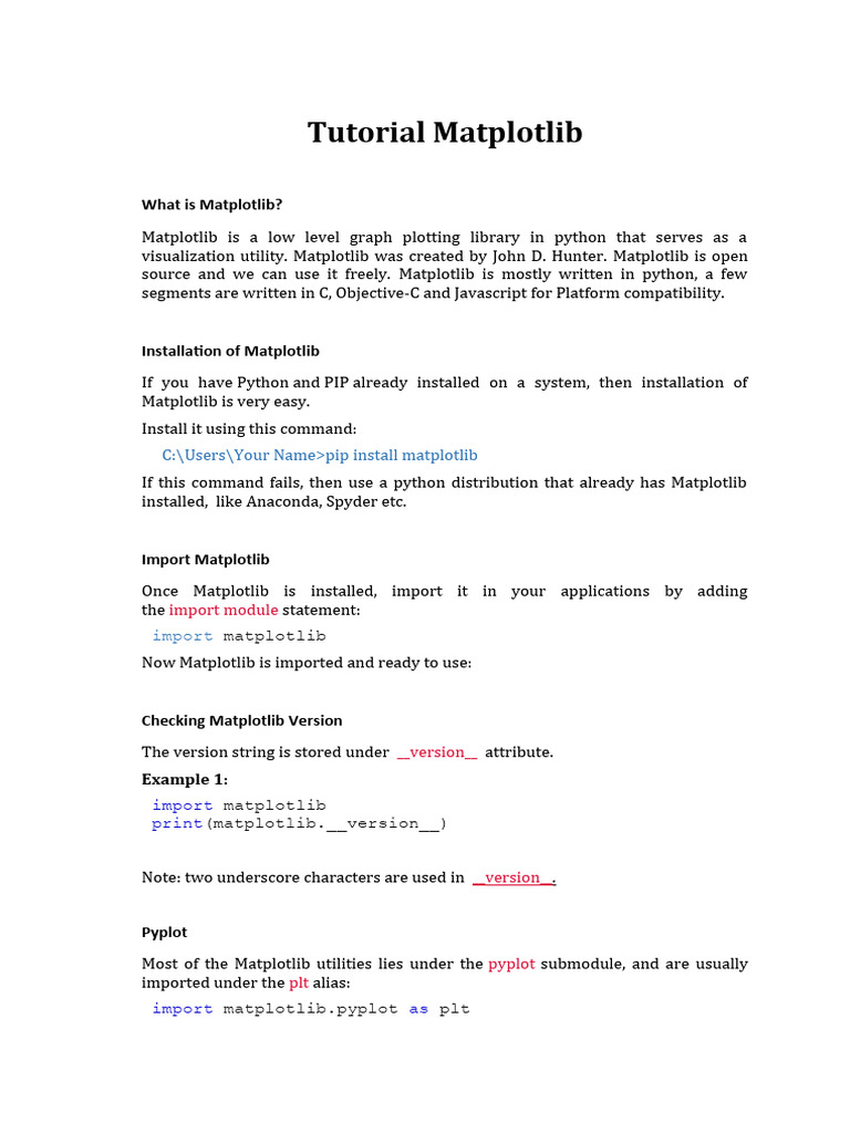 Tutorial Matplotlib | PDF | Histogram | Computer Programming Tutorial Matplotlib | PDF | Histogram | Computer Programming
