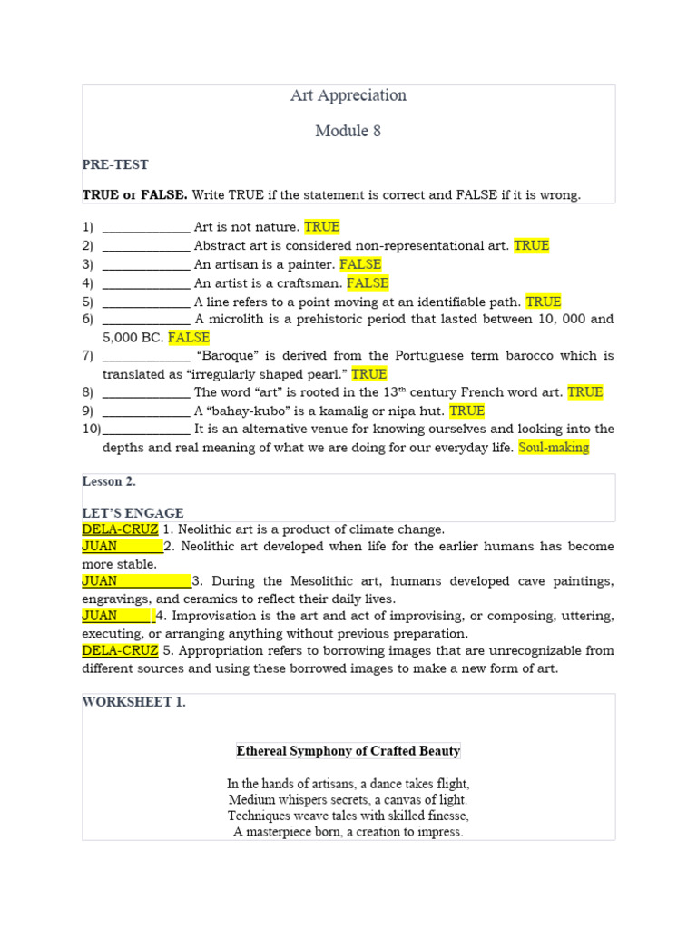 Art Appreciation Module 8 Answer Upload - 102350 | PDF | Paintings ...