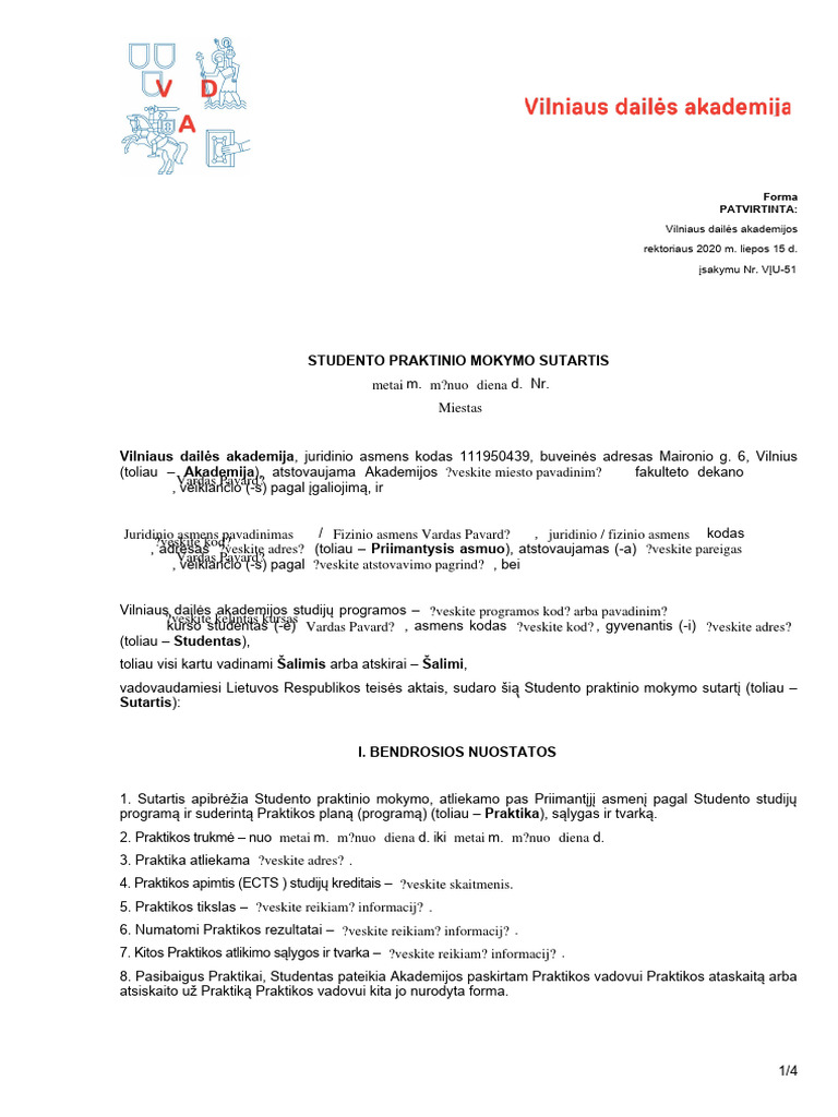 Trisales Praktikos Sutarties Forma - Pilna Final 2020-07-15 | PDF