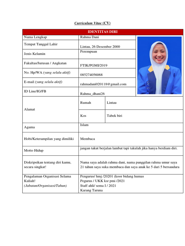 CV Rahma Dani: Profil & Pengalaman | PDF