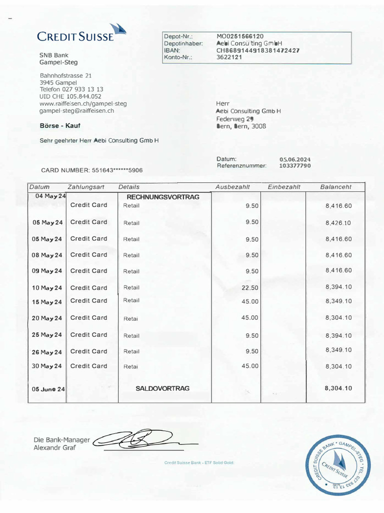 Credit Suisse Account Statement Summary | PDF | Money | Corporations