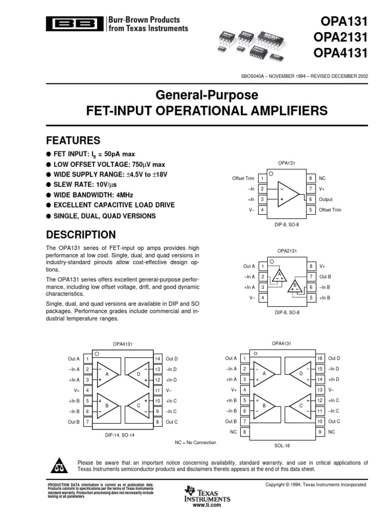 Opa131 Opa2131 Opa4131 | PDF | Operational Amplifier | Amplifier