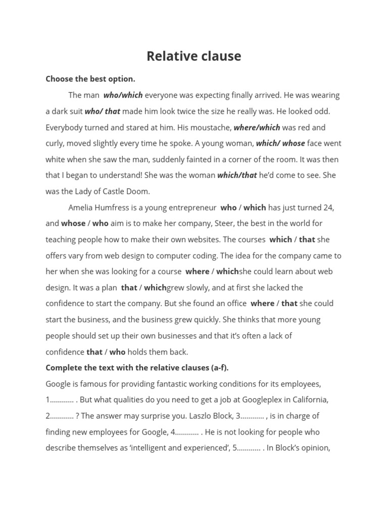 Relative Clause | PDF | Career & Growth | Games & Activities