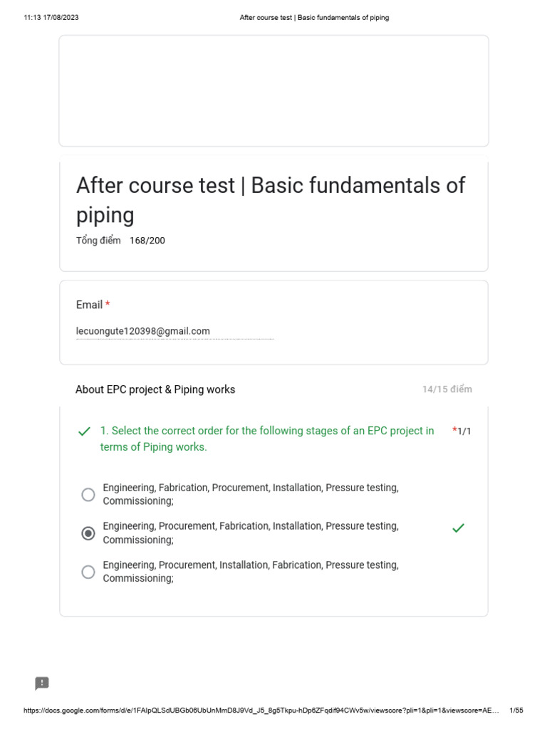 After Course Test - Basic Fundamentals of piping-POS TEST | PDF | Pipe ...