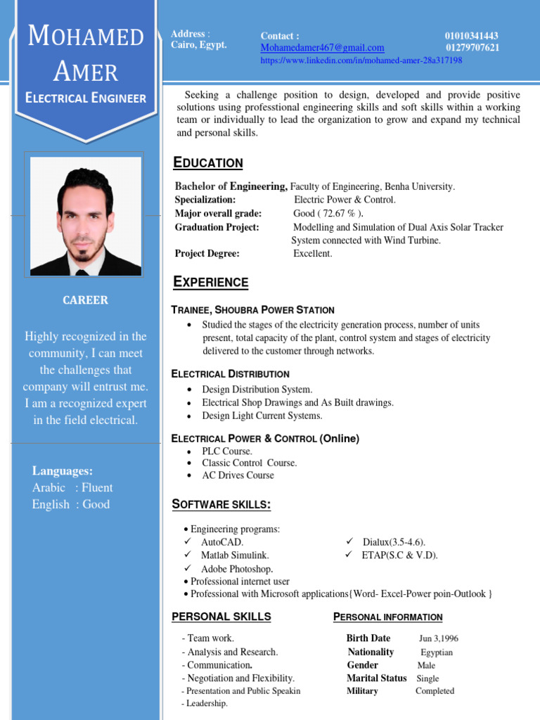 C.Electrical Engineer CV | Download Free PDF | Engineering
