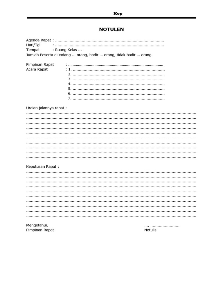 contoh NOTULEN RAPAT ORANG TUA SISWA 2023 | PDF