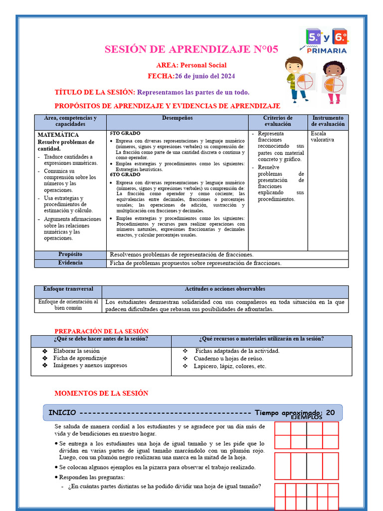 Sesion Mate-Representamos Las Partes de Un Todo | PDF | Aprendizaje ...