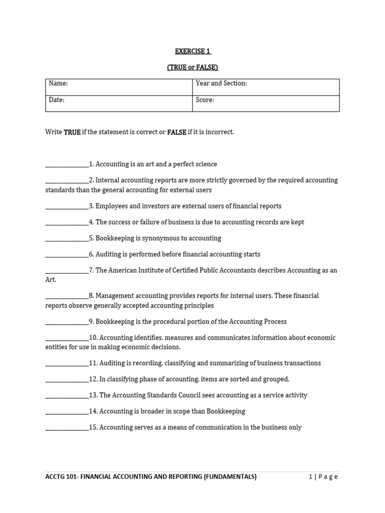 Chapter 1 ACCTG Exercises | PDF | Accounting | Audit