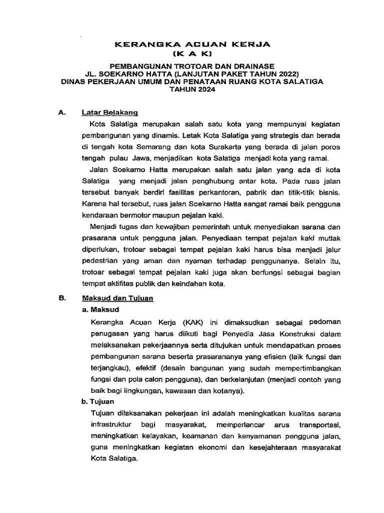 KAK Pembangunan Trotoar Dan Drainase Jl. Soekarno Hatta Lanjutan Paket ...