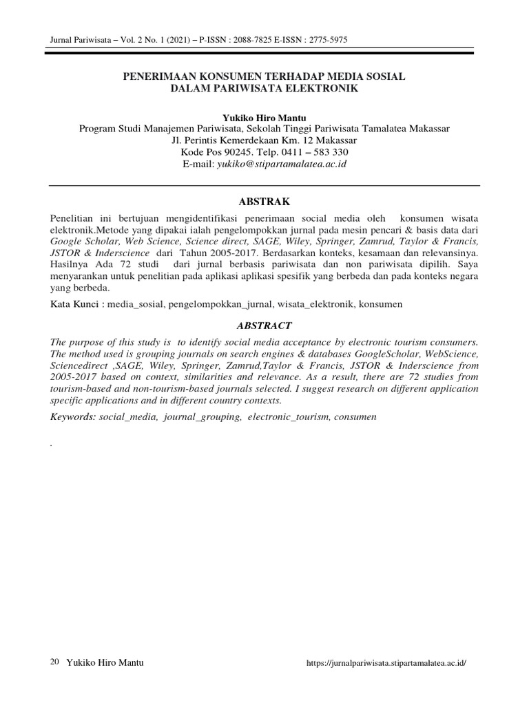 Template Full Paper-Jurnal Pariwisata STIPAR Tamalatea - Yukiko1 | PDF | Ilmu Sosial | Seni