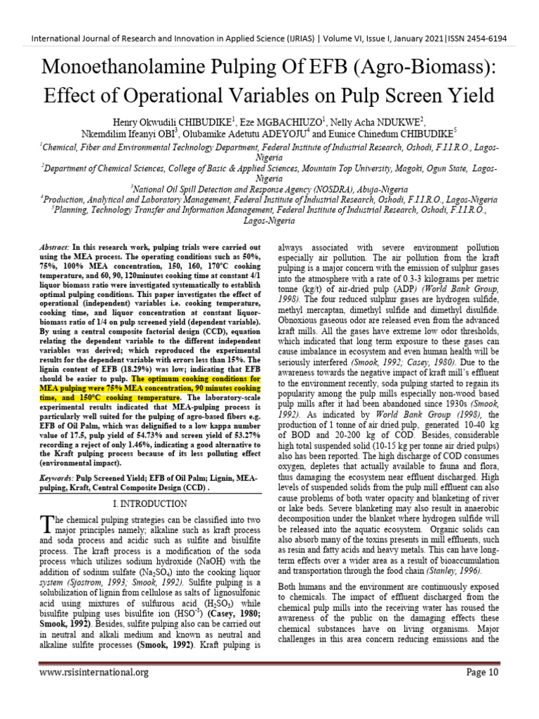 2021 Chibudike - Monoethanolamine - Pulping - of - EFB - Agro - Bio ...