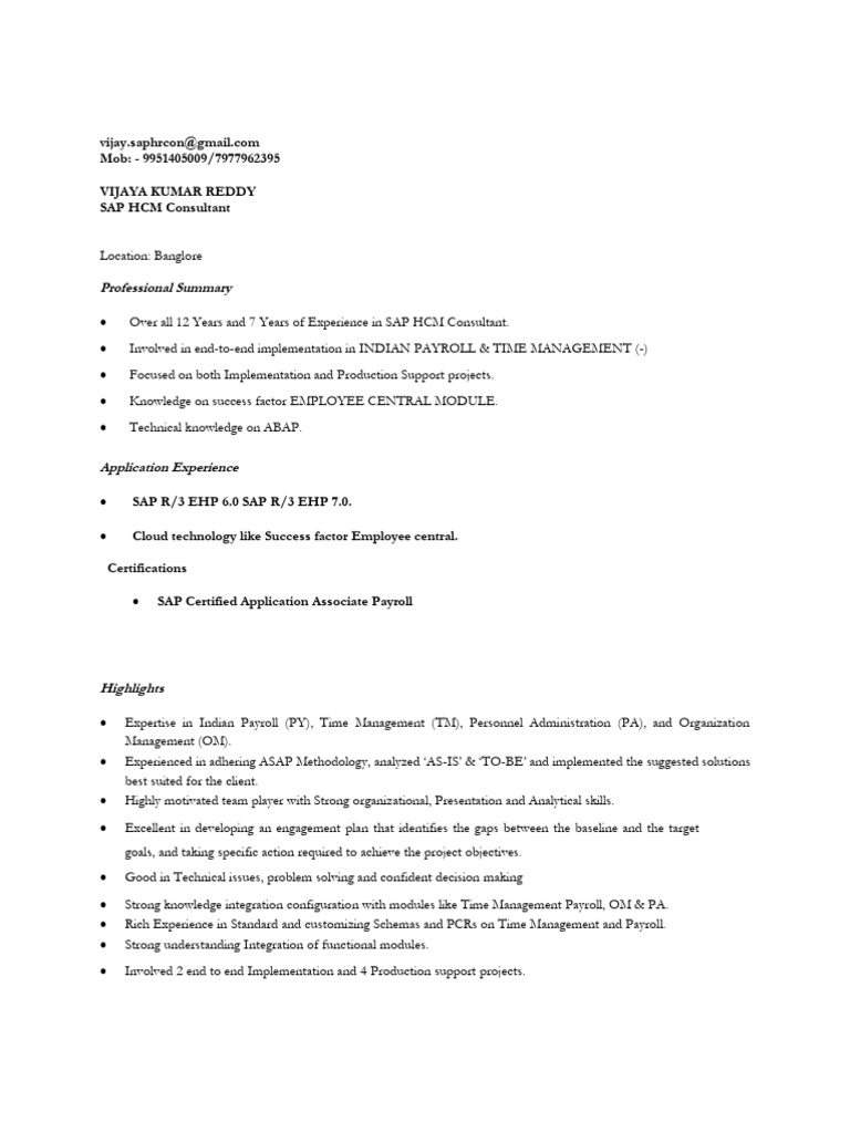 Tarigonda Vijay Kumar - SAP HR or HCM | PDF | Human Resource Management | Computing
