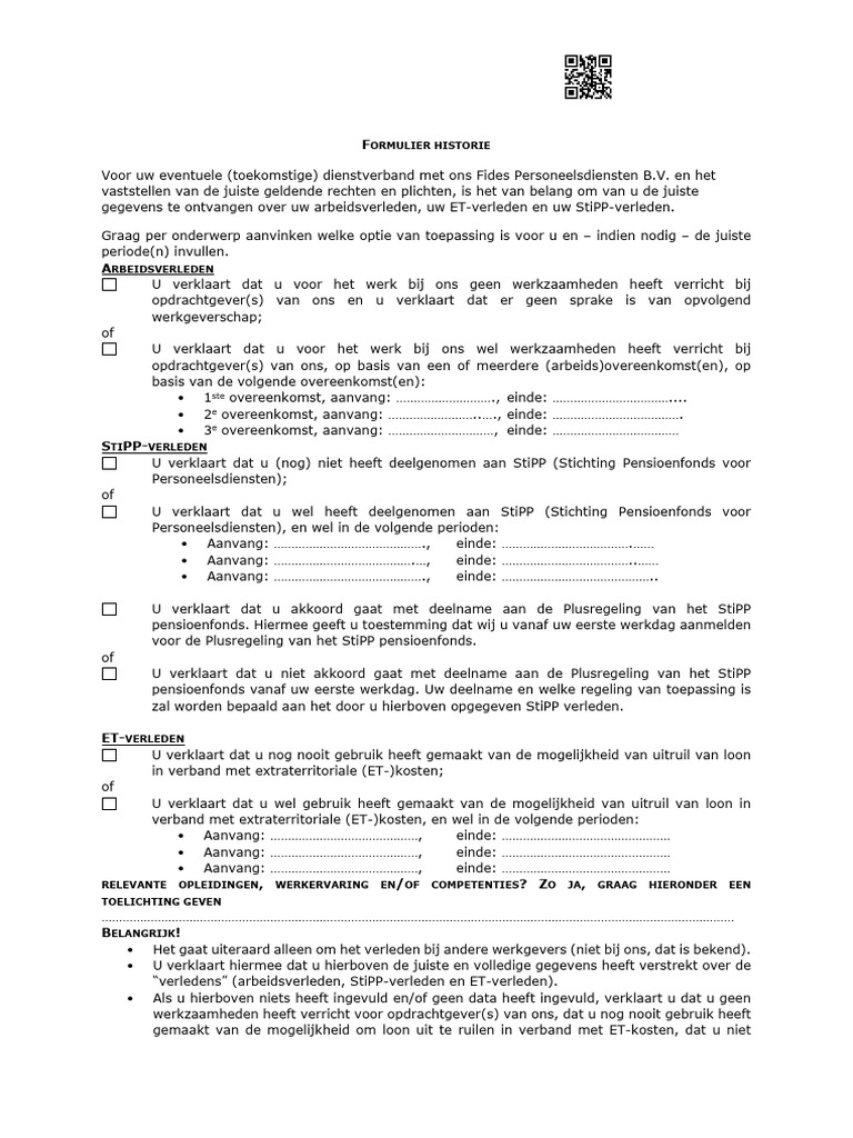 24 Formulier Arbeidsverleden PL | PDF