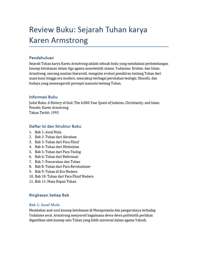 Review Buku Sejarah Tuhan Karen Armstrong | PDF
