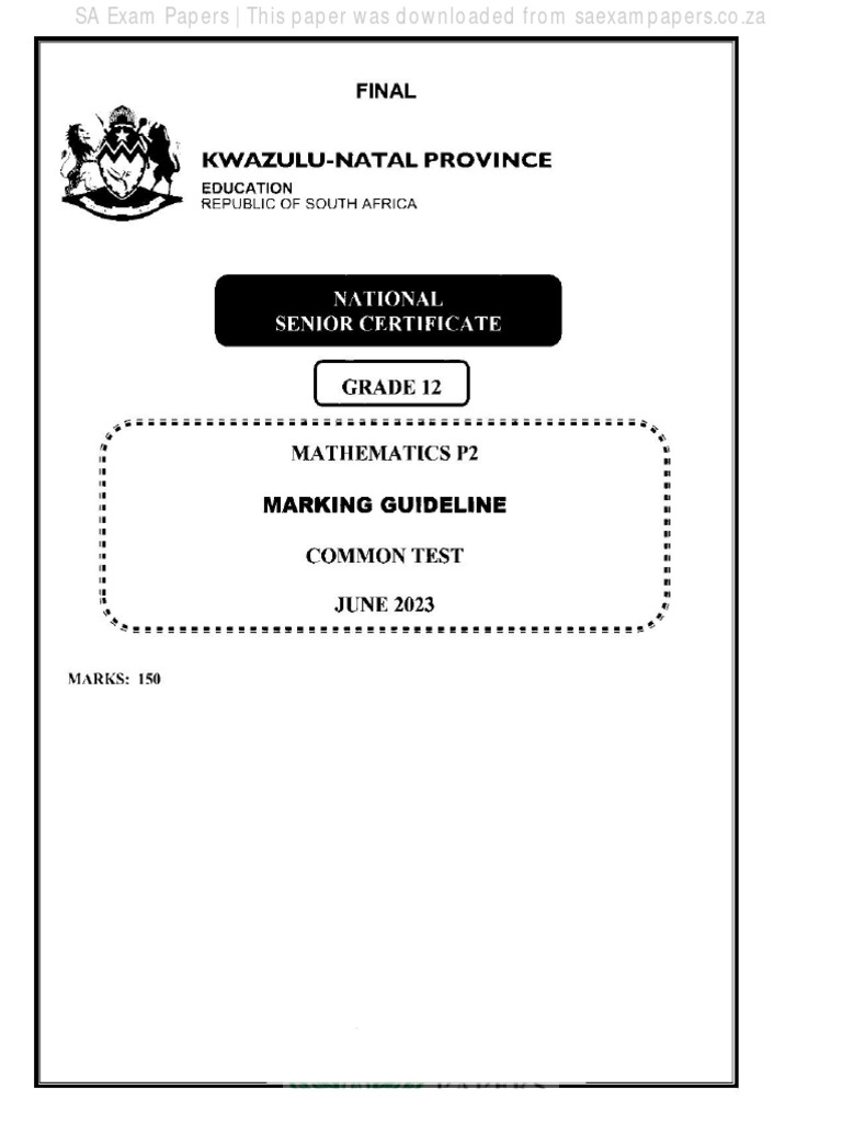 Mathematics Maths NSC P2 MEMO May June 2023 KZN | PDF | Home & Garden