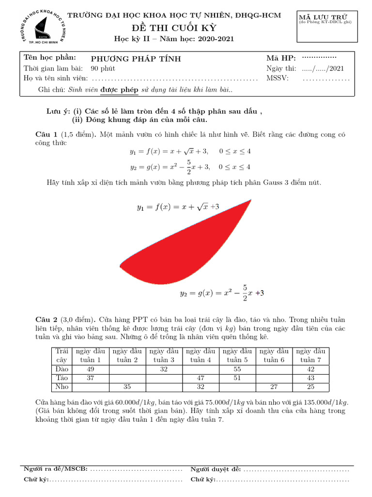 Phuong Phap Tinh - Vu Do Huy Cuong - Hoc Ky 2 2020 2021 | PDF