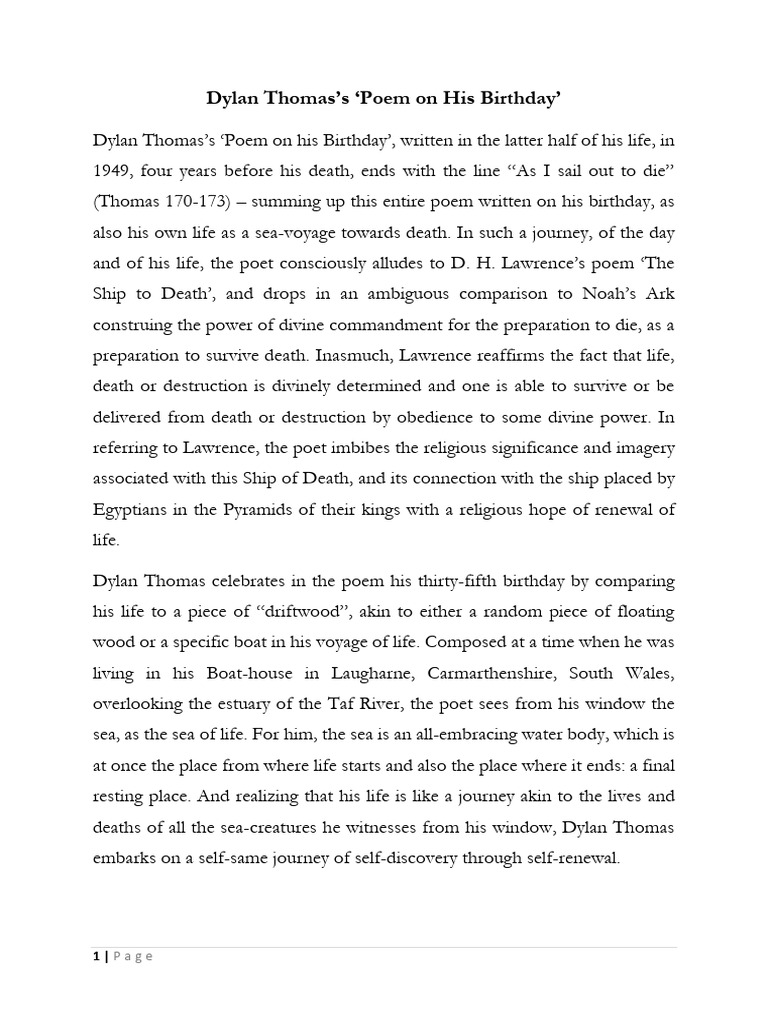 Dylan Thomas Poem On His Birthday | PDF