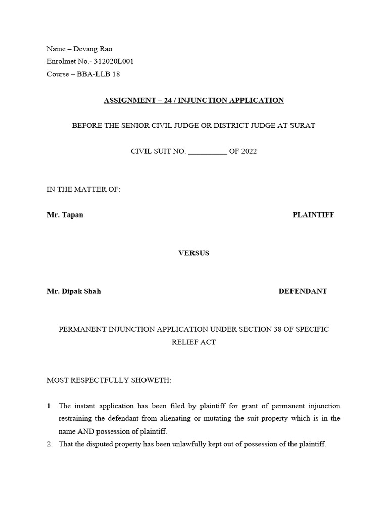 Assignment 24 | PDF | Lawsuit | Injunction