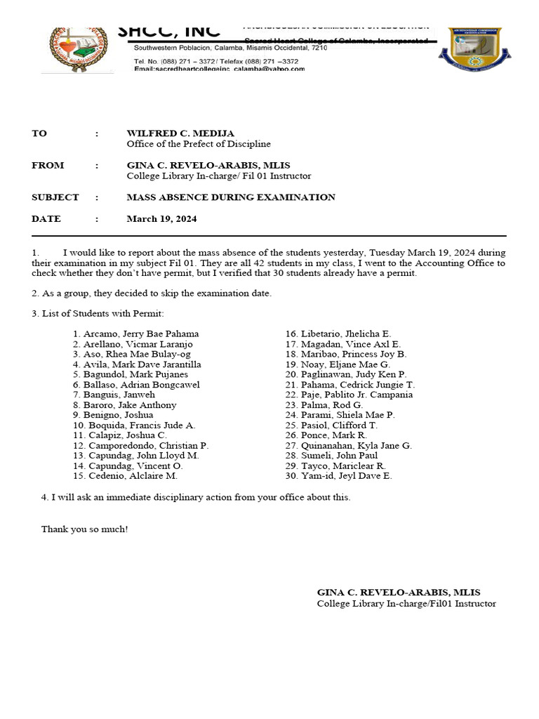 Gina Revelo - Mass Absence of The Students | PDF