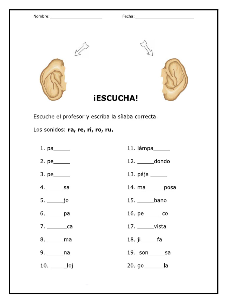 Ra Re Ri Ro Ru Ejercicio Exercise Pdf