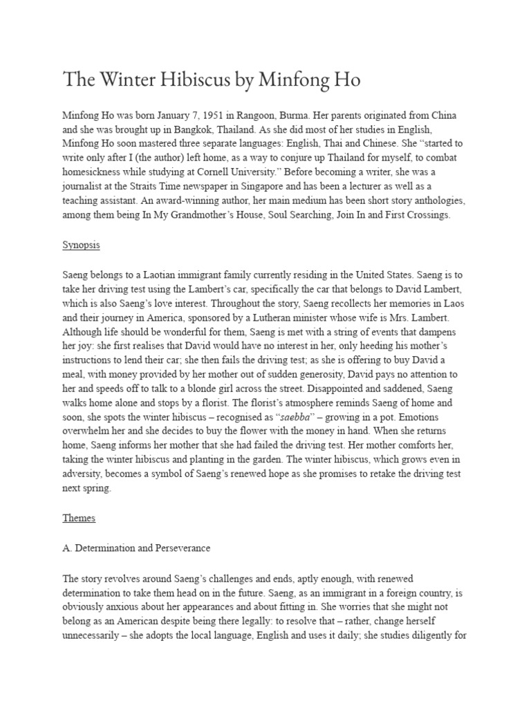 The Winter Hibiscus by Minfong Ho | PDF | Language Arts & Discipline