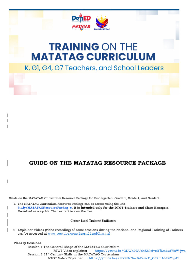 Guide On The MATATAG Curriculum Resource Package For K, G147 | PDF ...