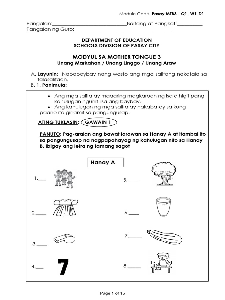 2 Pasay Grade 3 MTB Q1 W1 | PDF