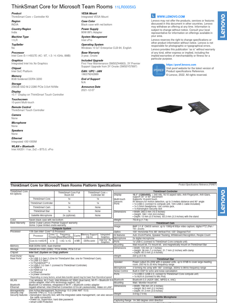 11LR0005IG - ThinkSmart - Core - For - Microsoft - Team - Rooms - Data ...