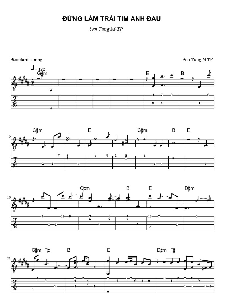 DUNG LAM TRAI TIM ANH DAU _ Son Tung M-TP (Guitar) | PDF