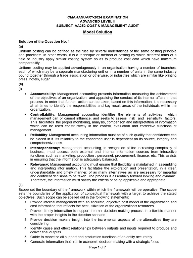 AA252. CAT (AL-II) Solution CMA January-2024 Exam. | PDF | Audit ...