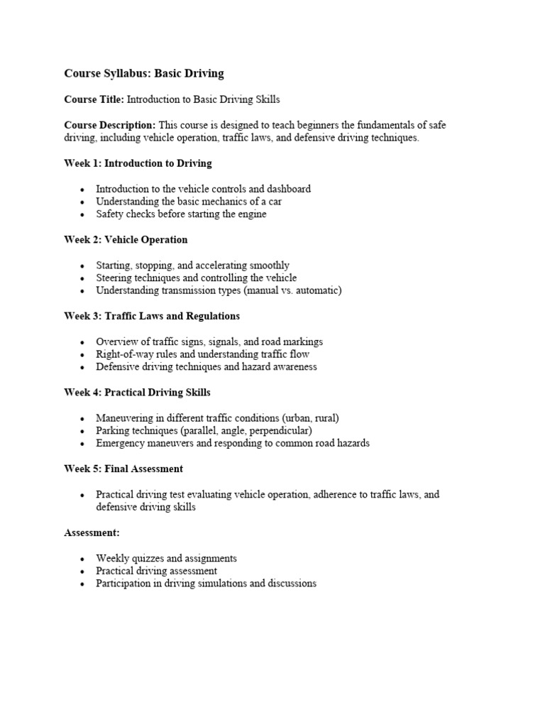 Course Syllabus Basic Driving | PDF | Business | Computers