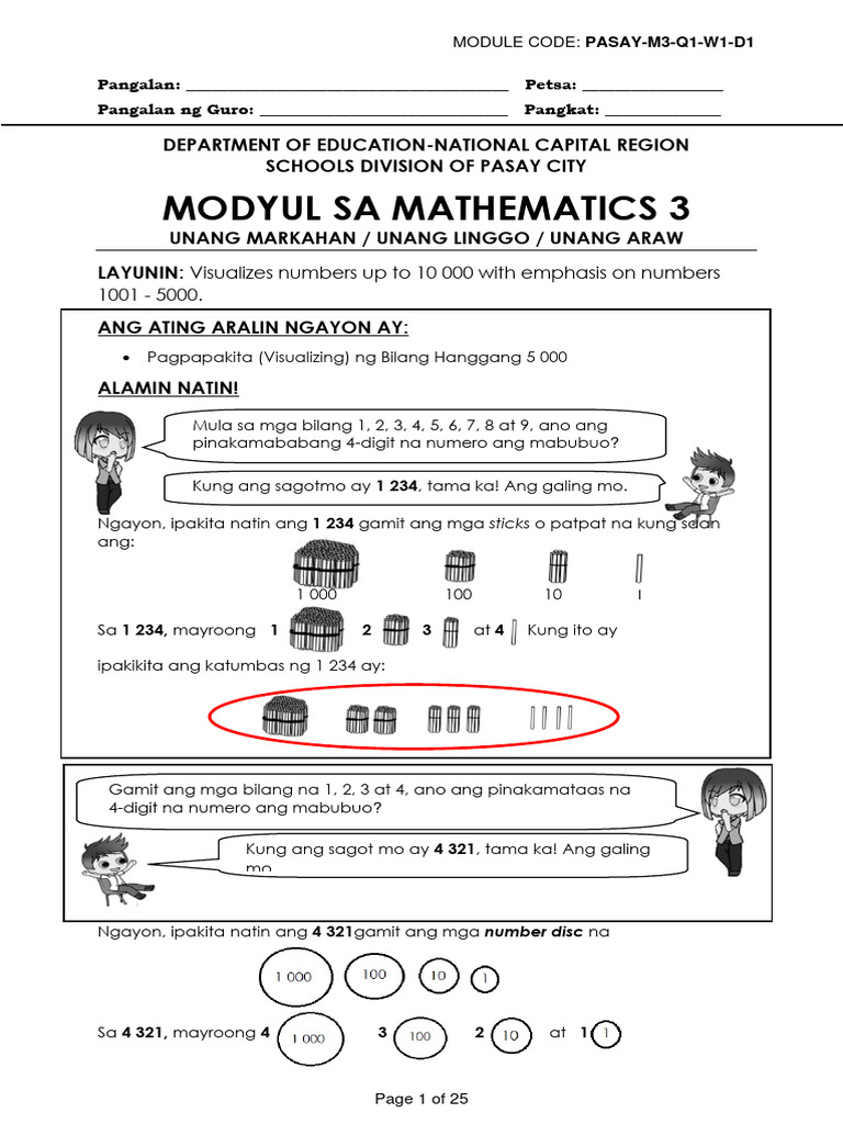 4 Pasay-Grade 3-Mathematics Q1-W1 | PDF
