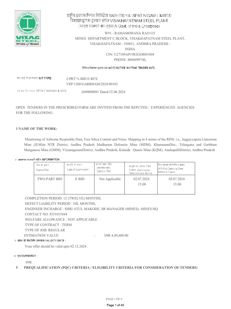 Tender Schedule 2600008881 | PDF | Dust