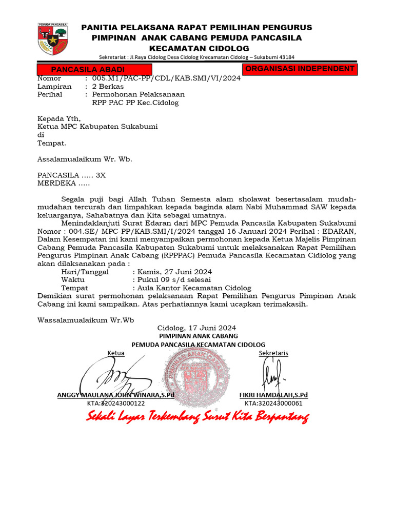 Surat Permohonan RPP PAC CDL | PDF | Bisnis