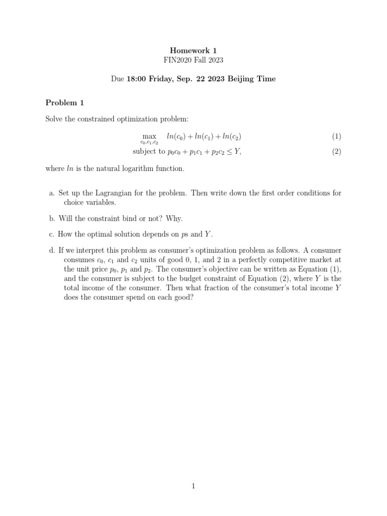 HW01 | PDF | Mathematical Optimization | Applied Mathematics
