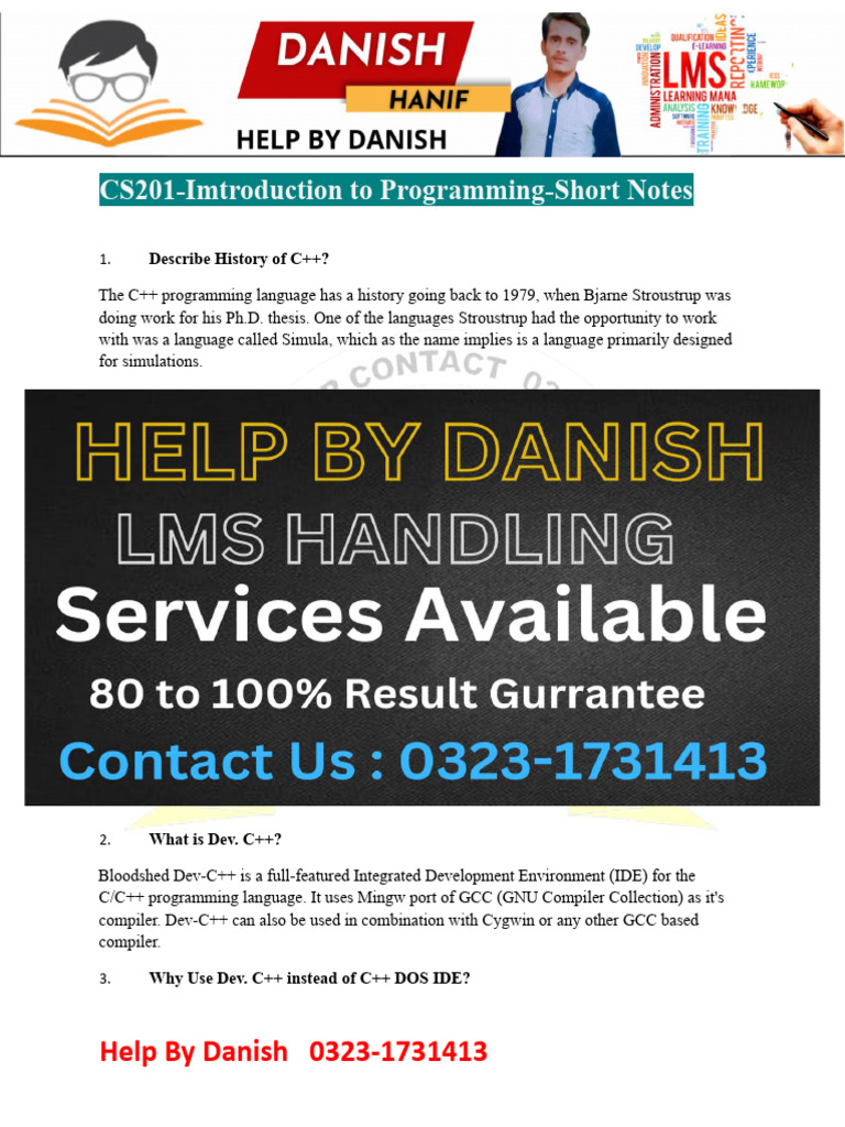 CS201 Midterm Short Notes and Subjectives Question and Answer Danish ...