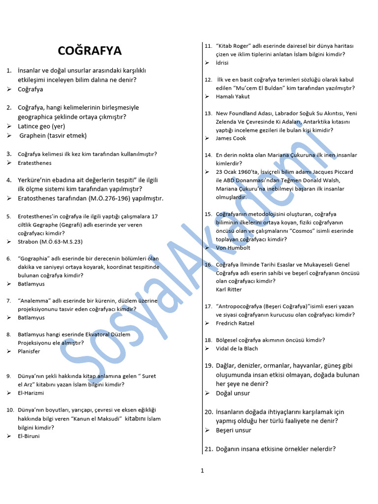 Kpss Soru Cevap Coğrafya Notu | PDF